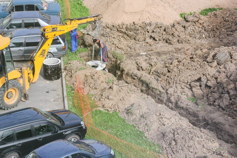 Installing Well Rings in the Trench Editorial Stock Photo - Image of ...