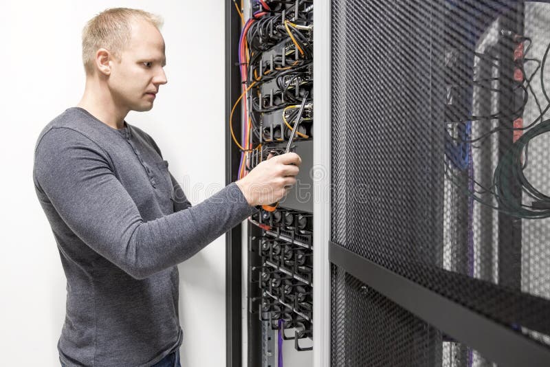 Installs Communication Rack in Datacenter Stock Photo - Image of ...