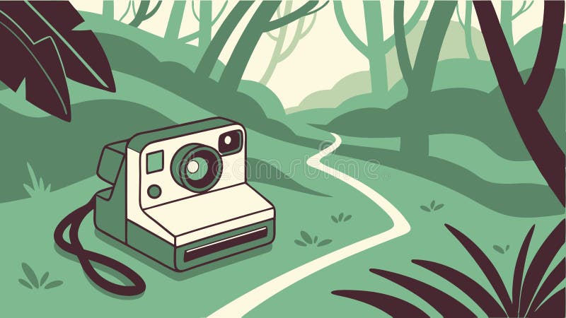 Instant Camera on a Forest Path, Capturing Tranquil Nature Vector ...