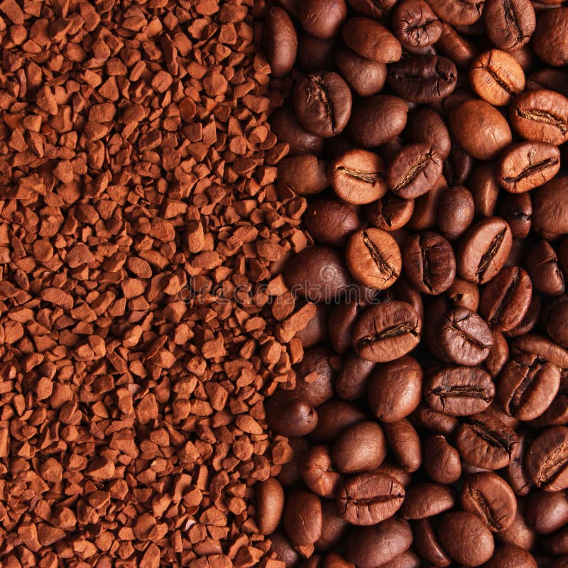 Instant Coffee and Coffee Beans. Background Stock Image - Image of ...