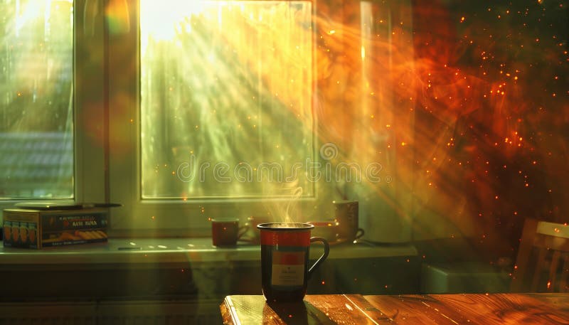 Instant Coffee Morning with Sun Rays Stock Illustration - Illustration ...