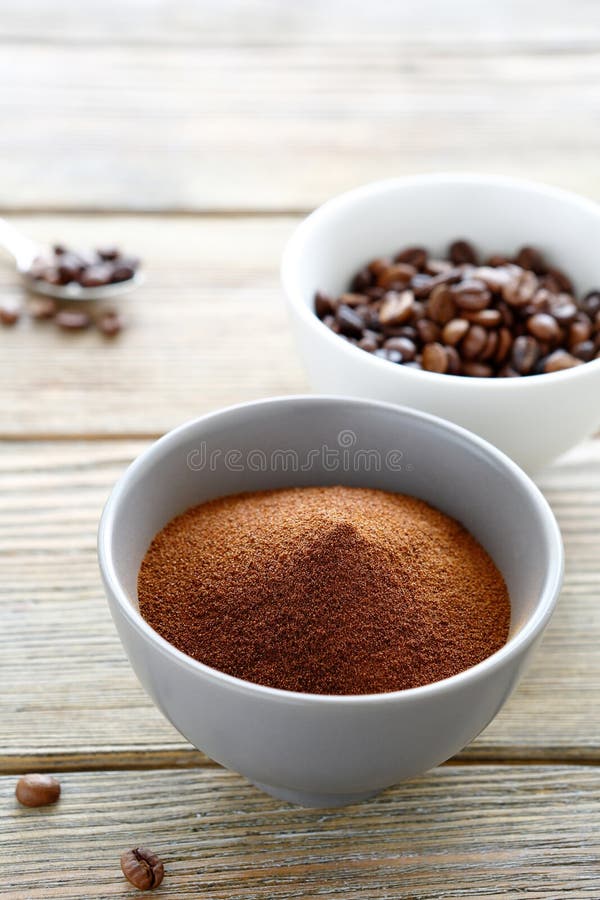 Instant Coffee Powder and Coffee Beans in a Bowl Stock Photo - Image of ...