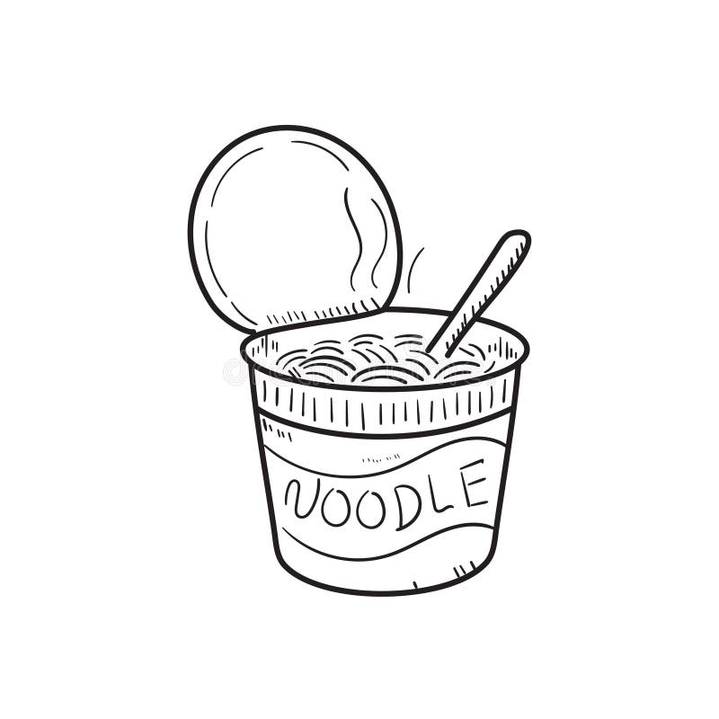 Instant Noodle Drawing in Sketch Style Isolated on White Background ...
