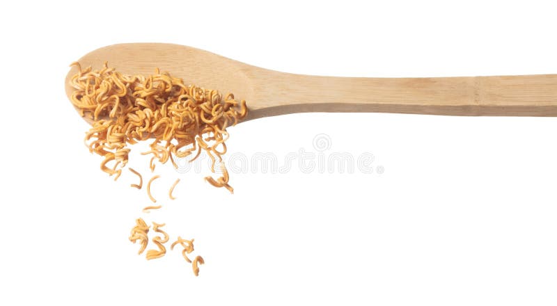 Instant Noodle Fall Down from Wooden Spoon, Yellow Instant Noodle Float ...
