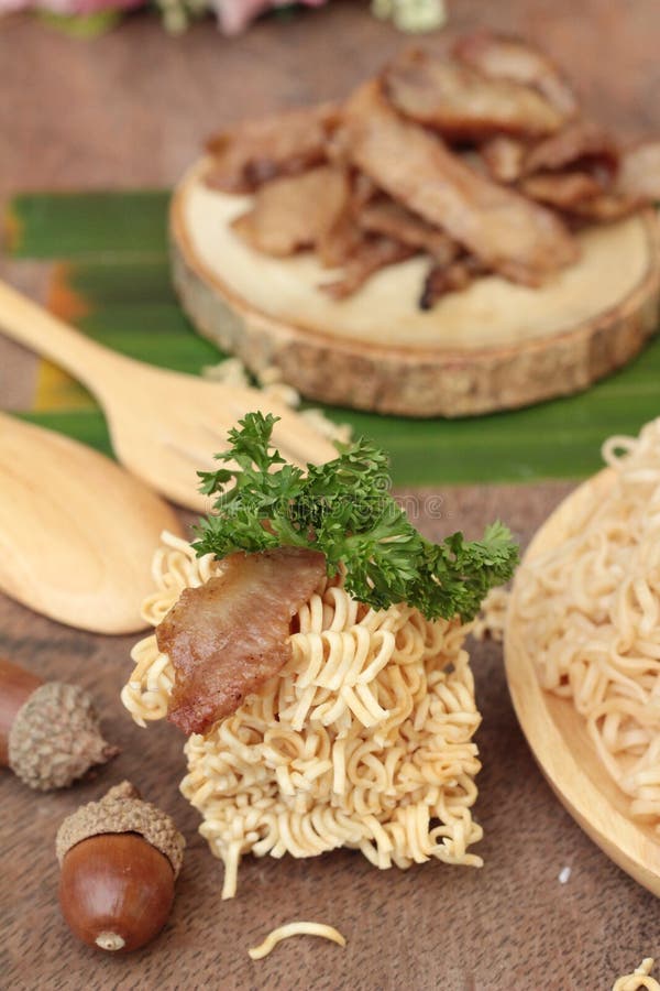 Instant Noodles at Blanched with Baked Pork Delicious. Stock Image ...