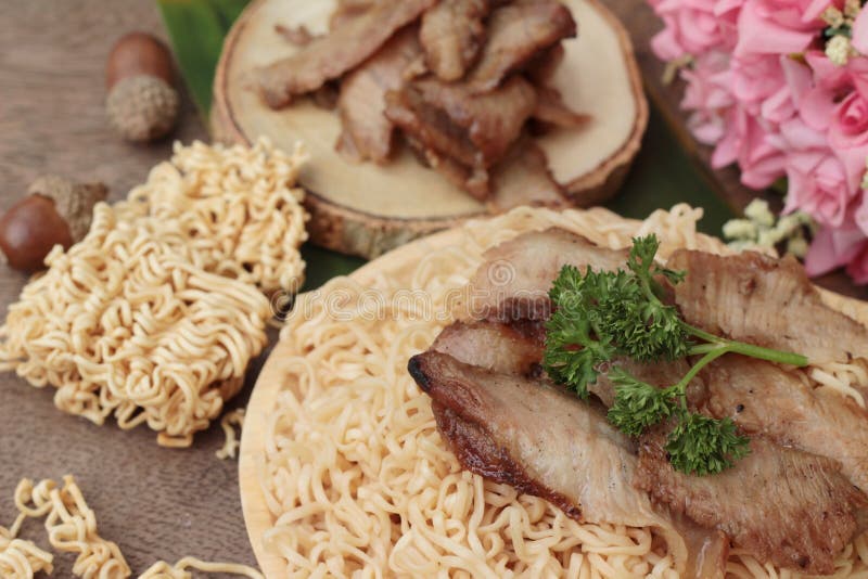 Instant Noodles at Blanched with Baked Pork Delicious. Stock Image ...