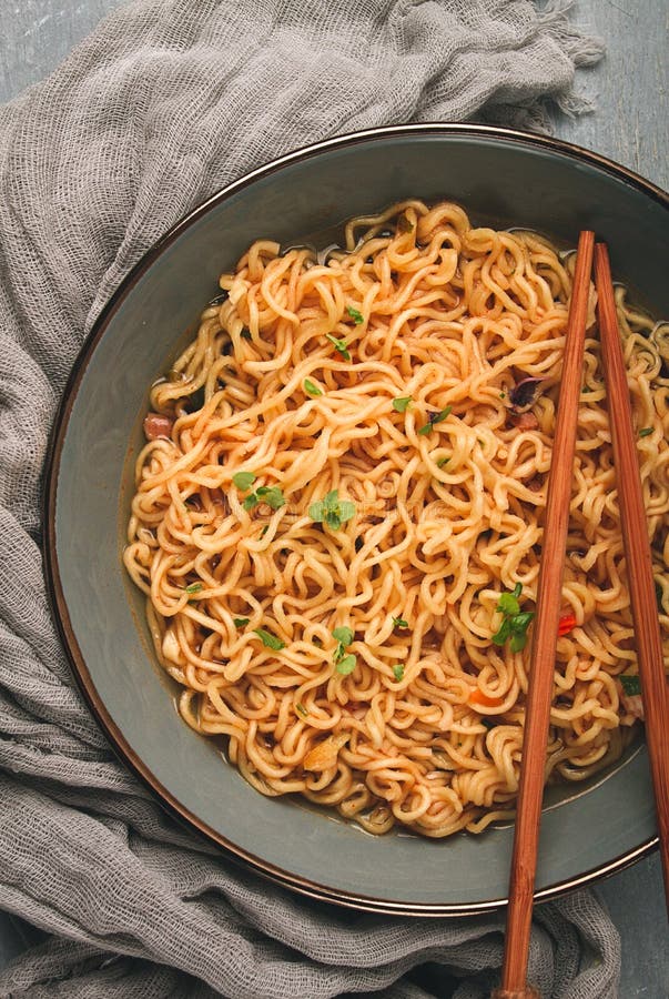 Instant Noodles, in a Bowl, on a Gray Table, Top View, No People, Stock ...