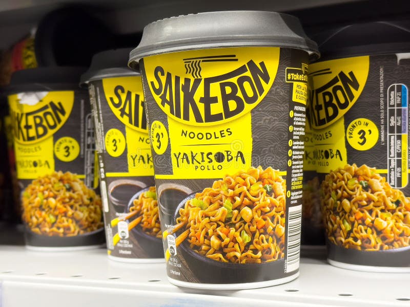 Instant Noodles Cup Multiple Packages on Shelf in a Grocery Store ...