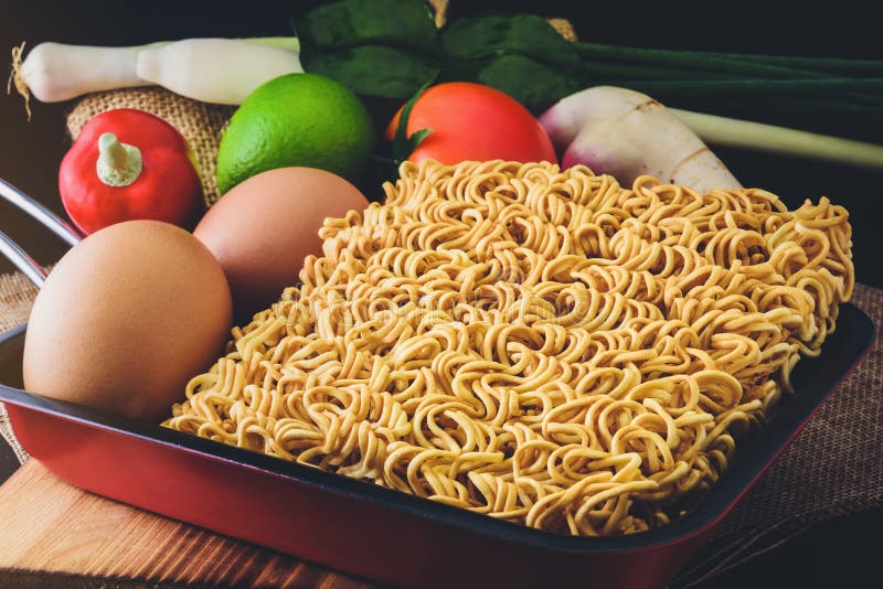 Instant Noodles that are Flavored with Ingredients and Fast Food Stock ...