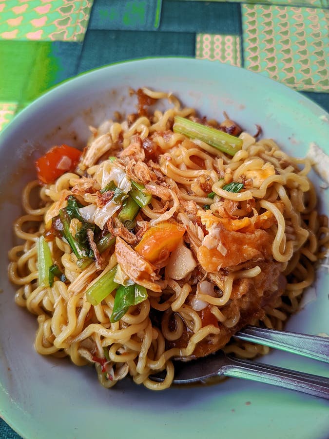 Instant Noodles with Mustard Greens, Tomato and Chili Stock Image ...