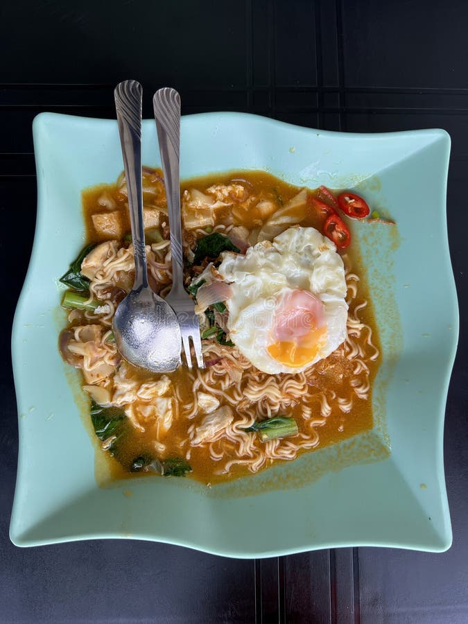 Instant Noodles in a Plate on the Table. Stock Image - Image of curry ...