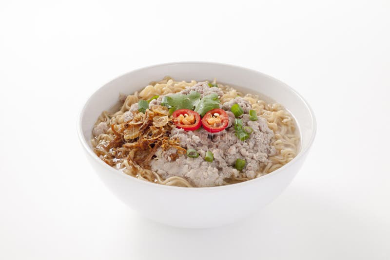 Instant Noodles with Mince Pork Stock Photo - Image of yellow, fresh ...