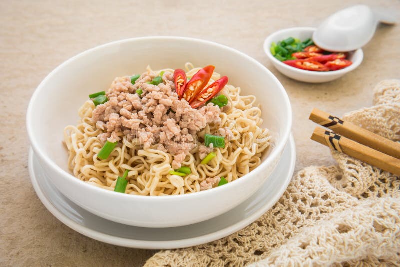 Instant Noodles with Pork in Bowl Stock Photo - Image of meal, dinner ...