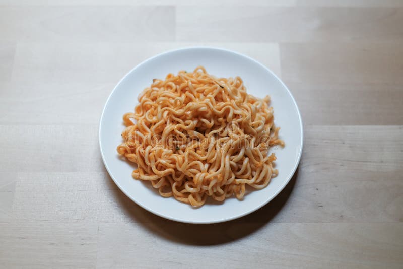 Instant Noodles are in a Round White Plate Placed Stock Photo - Image ...