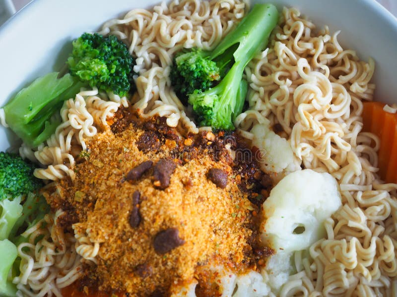 Instant Noodles and Vegetables for Complete Eating Stock Photo - Image ...