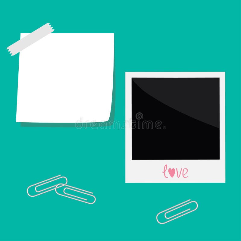 Instant Photo, Sticker with Tape and Paperclips Stock Vector ...