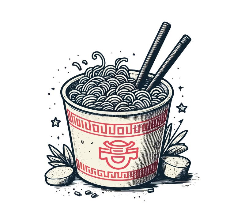 Instant Ramen Cup Hand Drawn Vector Illustration Stock Vector ...