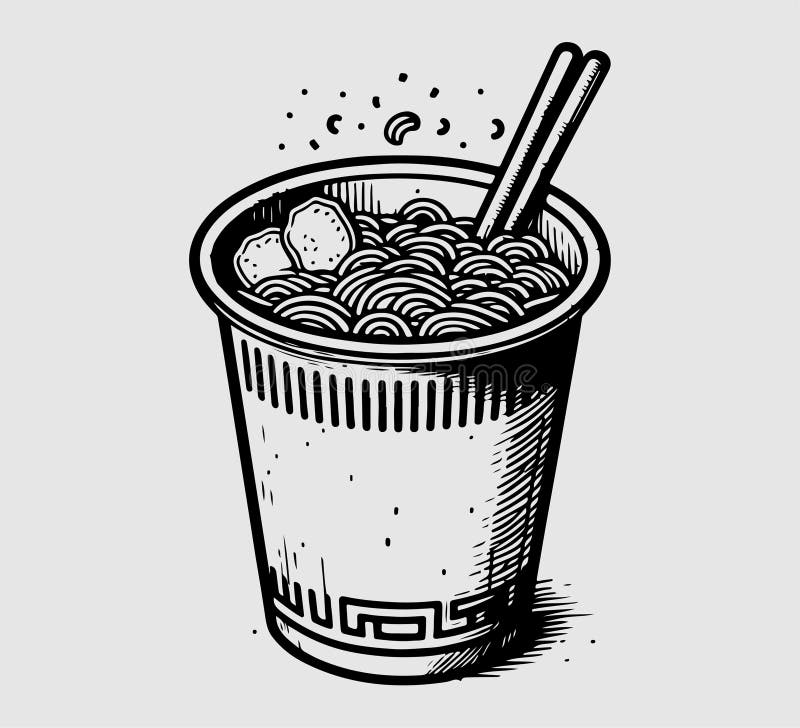 Instant Ramen Cup Hand Drawn Vector Illustration Stock Vector ...