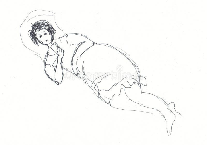 Instant Sketch, Woman Resting after Lunch Stock Illustration ...