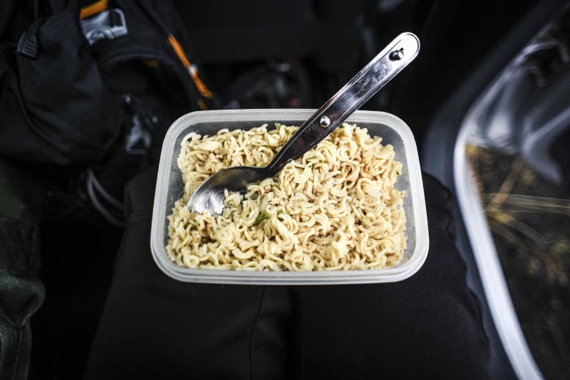 Instant Soup with Noodles in a Plastic Container with a Spoon, O Stock ...