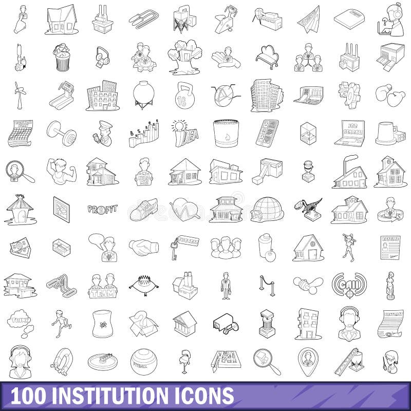 100 Institution Icons Set, Outline Style Stock Vector - Illustration of ...
