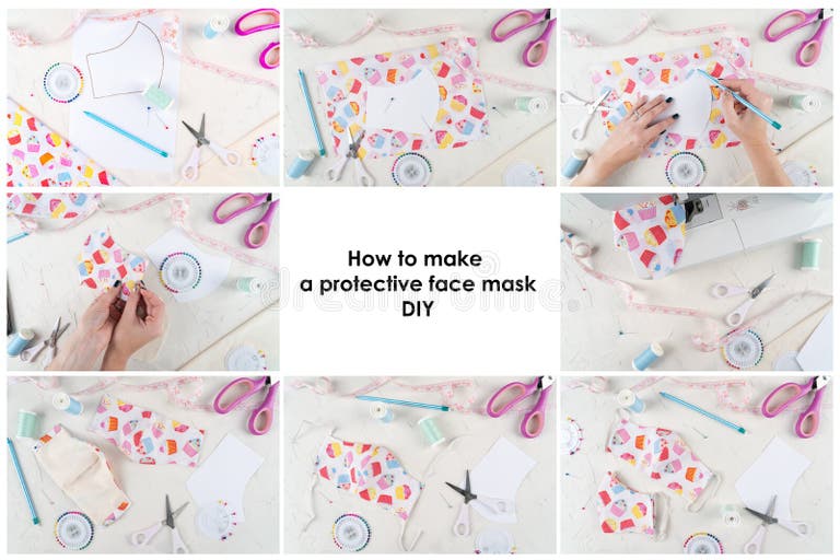 Instruction Making Protective Face Mask. Create Sewing Mask, Step-by ...