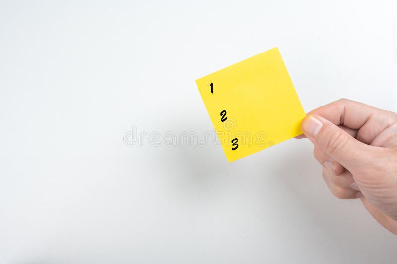 Instruction Mockup. 1, 2, and 3 Order Numbers on Blank Yellow Sticky ...