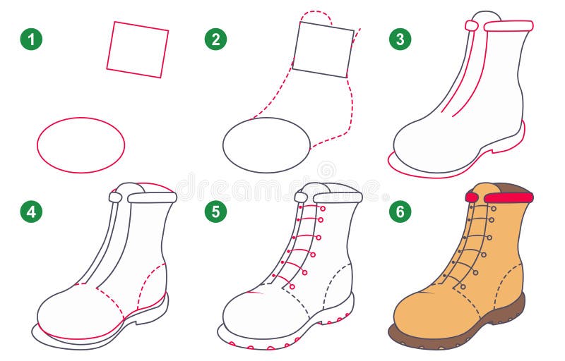 Instructions for Drawing Boot. Step by Step. Stock Vector ...
