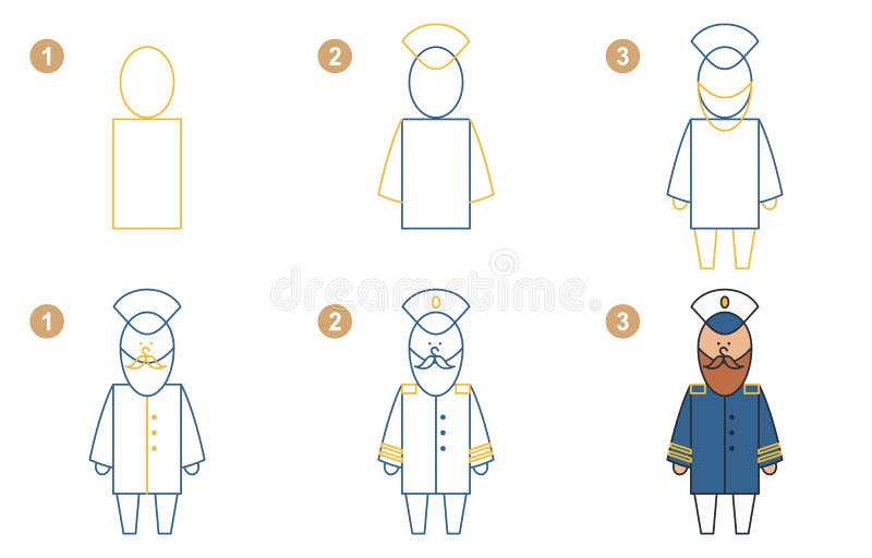 Instructions for Drawing Captain. Step by Step. Stock Vector ...