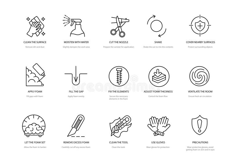 Instructions for Using Polyurethane Foam, Vector Line Icon Set with ...