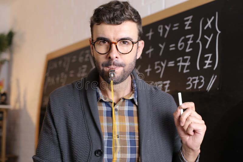 Instructor Blowing Whistle To Control Classroom Noise Stock Image ...