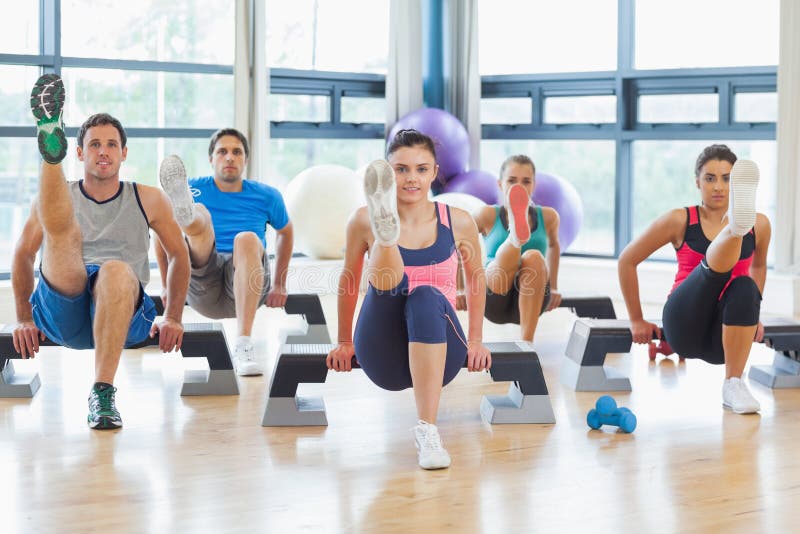 Group of Women Making Step Aerobics Stock Image - Image of body, club ...