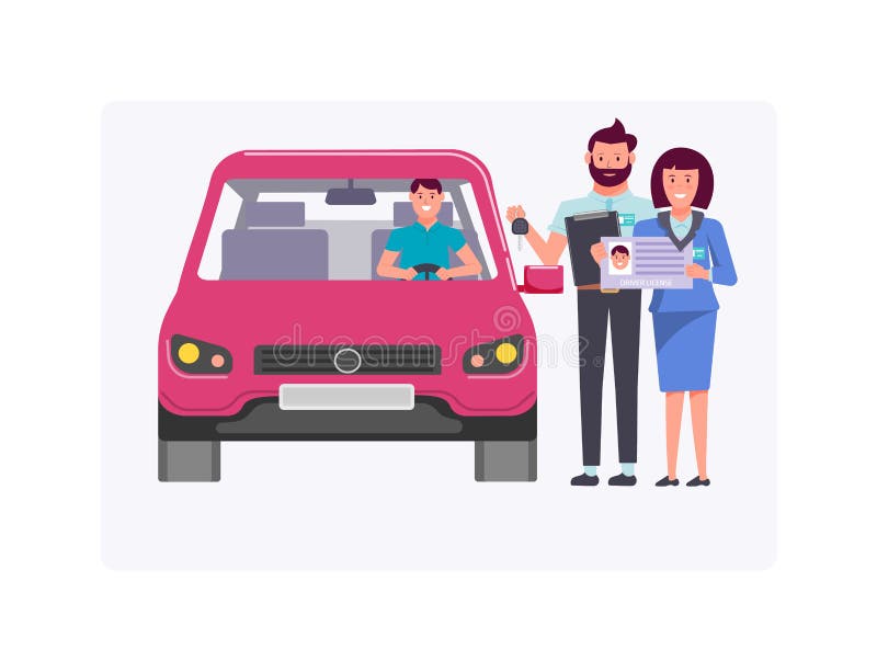 Instructor Giving Man Car Driving License Isolated Stock Vector ...