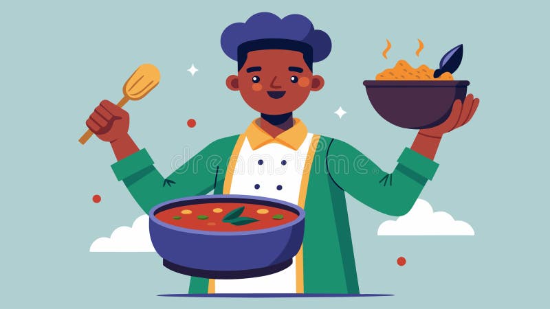 The Instructor Holds Up a Large Pot of Simmering Gumbo Explaining the ...