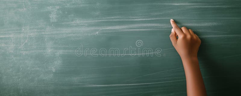 Instructor Points at an Empty Green Chalkboard in a Classroom Stock ...