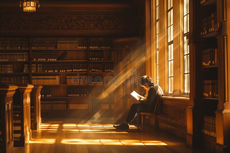 Instructor Sitting and Reading Alone in the Library. by Generative Ai ...