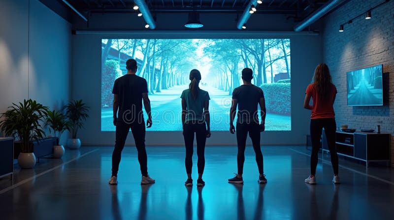 Instructors Leading Virtual Fitness Classes in High-Tech Studio ...