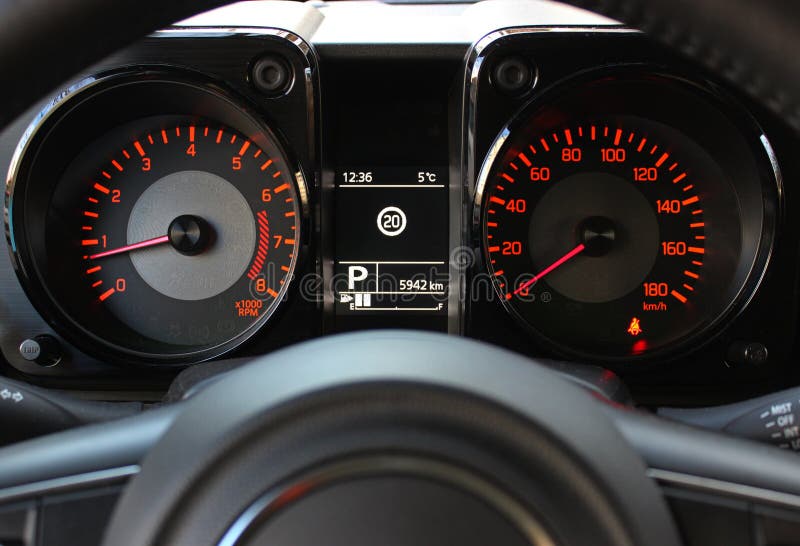 Instrument Cluster on a Dashboard Indicates Zero Speed while Car ...