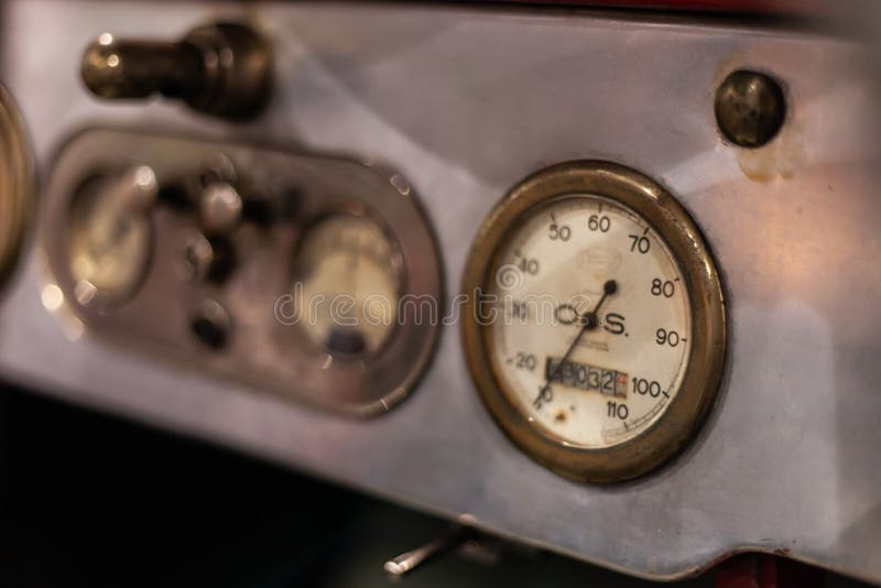 Instrument Gauge Cluster on Dashboard of Classic Car Stock Image ...