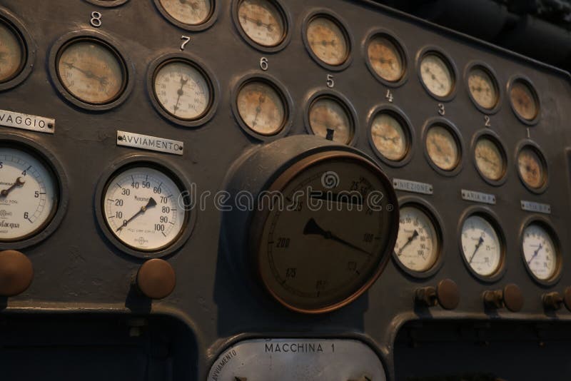 Instrument Panel with Pressure Gauge of a Control Panel of an Ancient ...