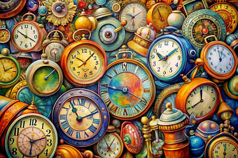 Time and Eternity. Various Clocks with Hands and Dials Stock ...