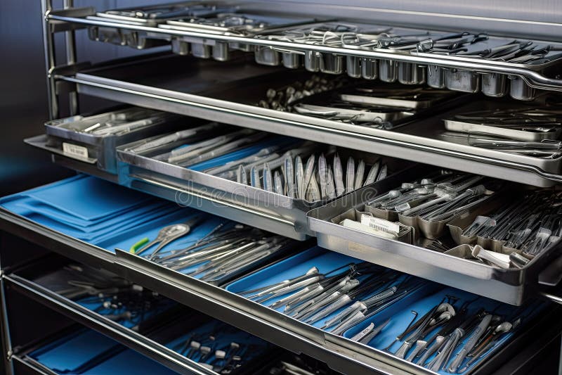 Instrument Tray with Surgical Instruments Arranged in Rows and Ready ...
