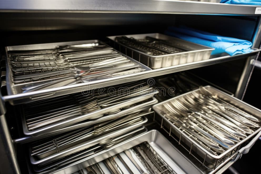 Instrument Tray with Surgical Instruments Arranged in Rows and Ready ...