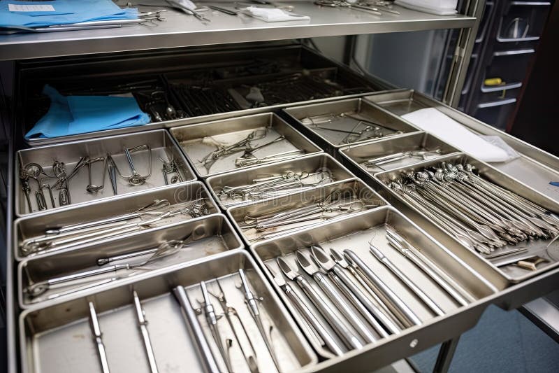 Instrument Tray with Surgical Instruments Arranged in Rows and Ready ...