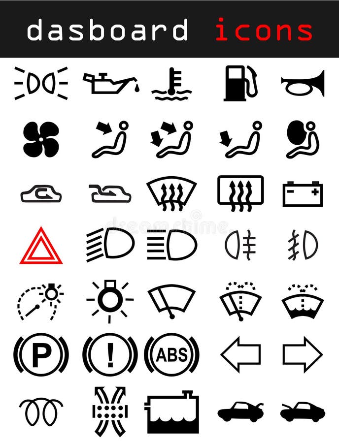 Symboler För Instrumentbräda För Bil För Vektorillustrationuppsättning ...