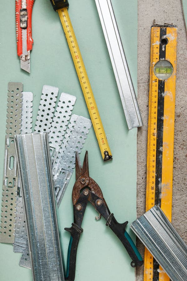 Instruments for Build a Plasterboard Walls Stock Photo - Image of ...