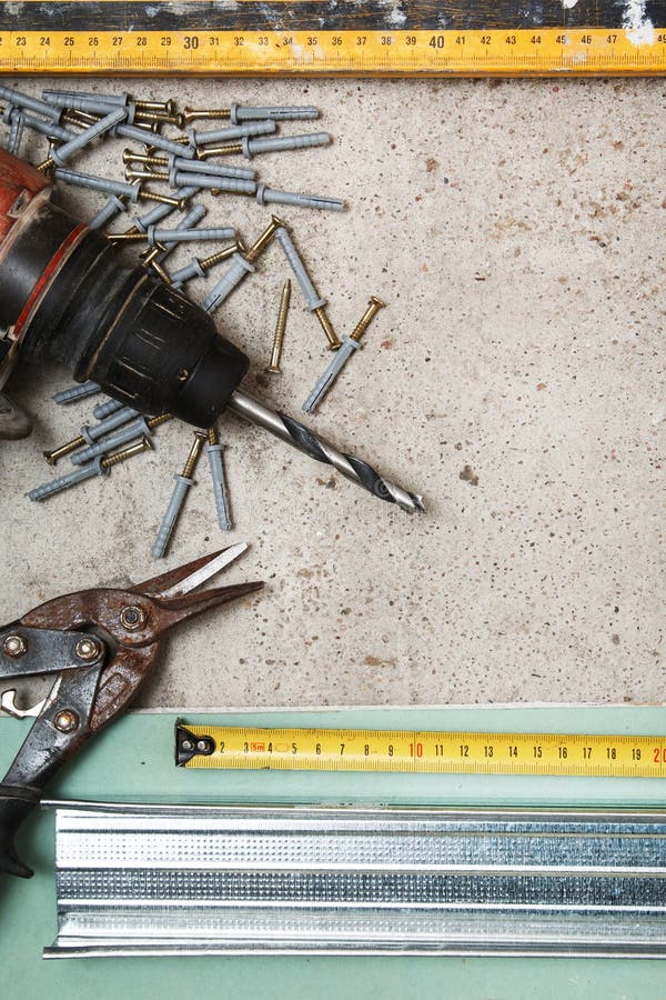 Instruments for Build a Plasterboard Walls Stock Image - Image of ...