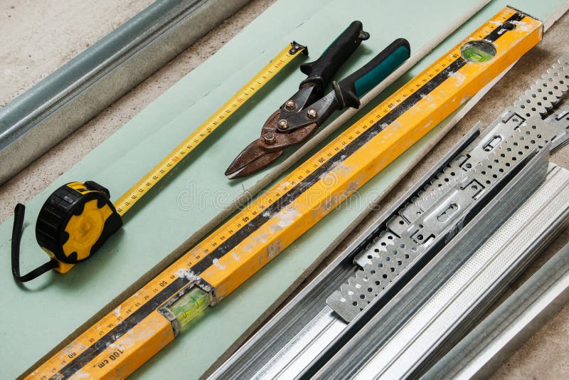 Instruments for Build a Plasterboard Walls Stock Image - Image of ...