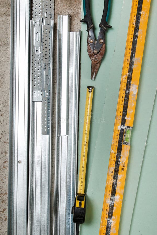 Instruments for Build a Plasterboard Walls Stock Photo - Image of ...