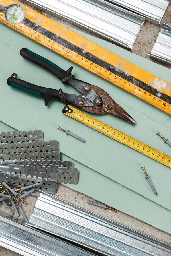 Instruments for Build a Plasterboard Walls Stock Photo - Image of ...